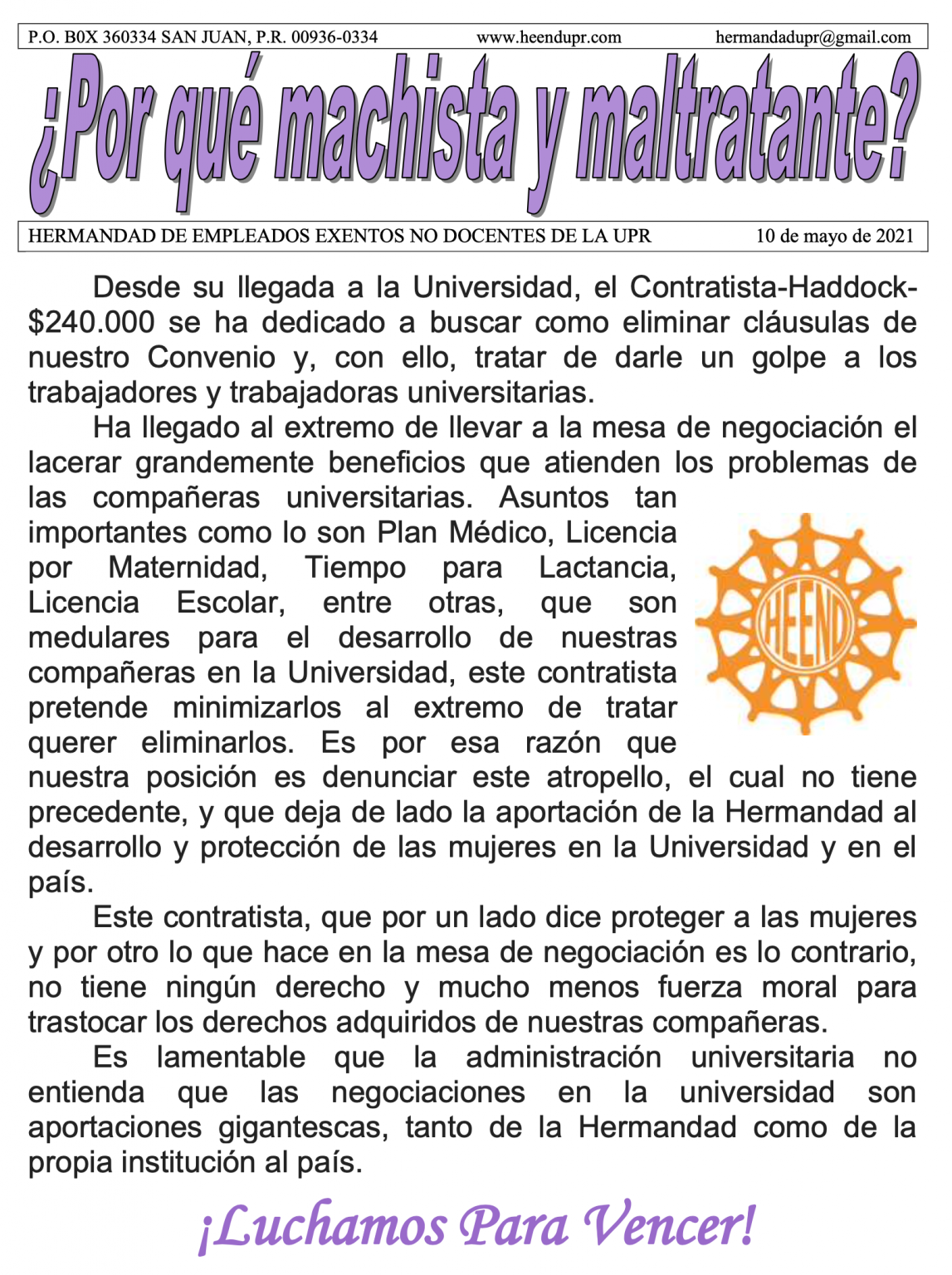 HEEND UPR – Luchamos para Vencer